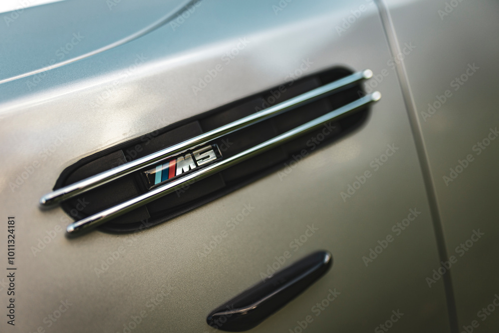 Bmw m5 badge showing on side panel of car Stock Photo | Adobe Stock