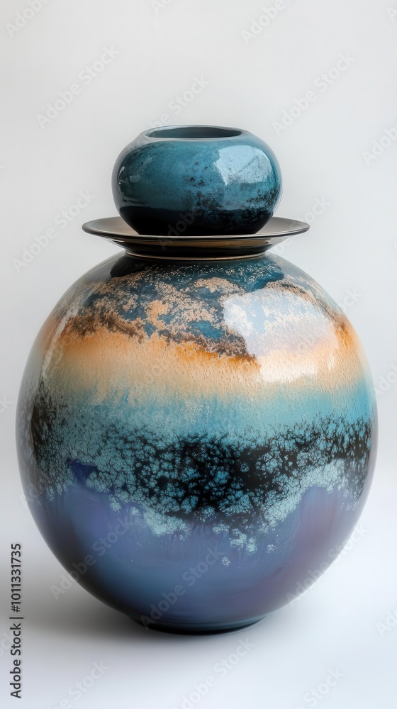 Raku pottery flat design front view Zen garden influence water color ...