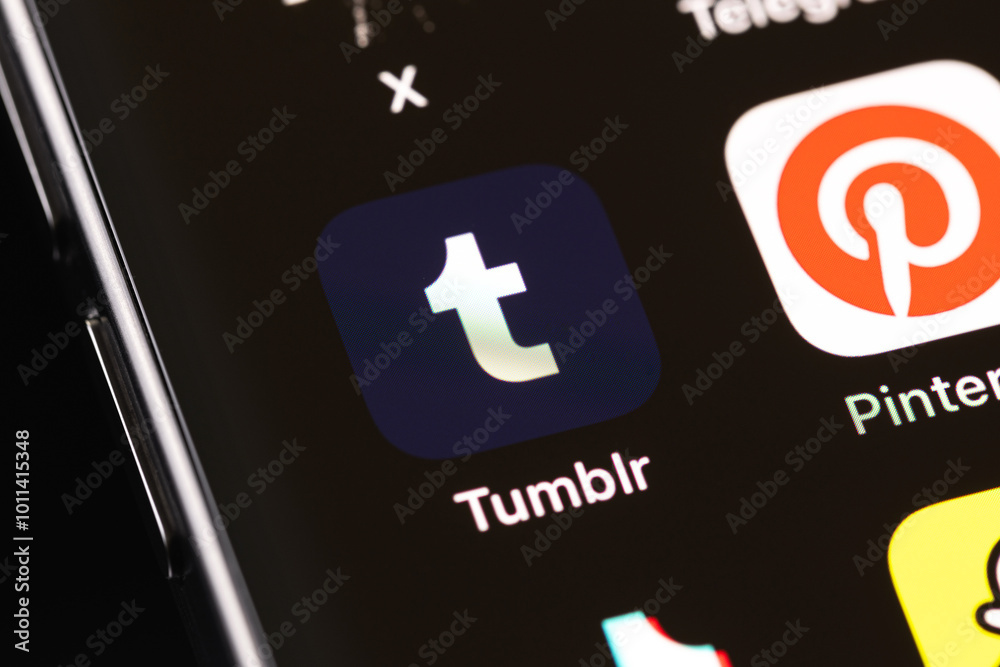 Tumblr icon mobile app on a screen smartphone iPhone close up. Tumblr ...