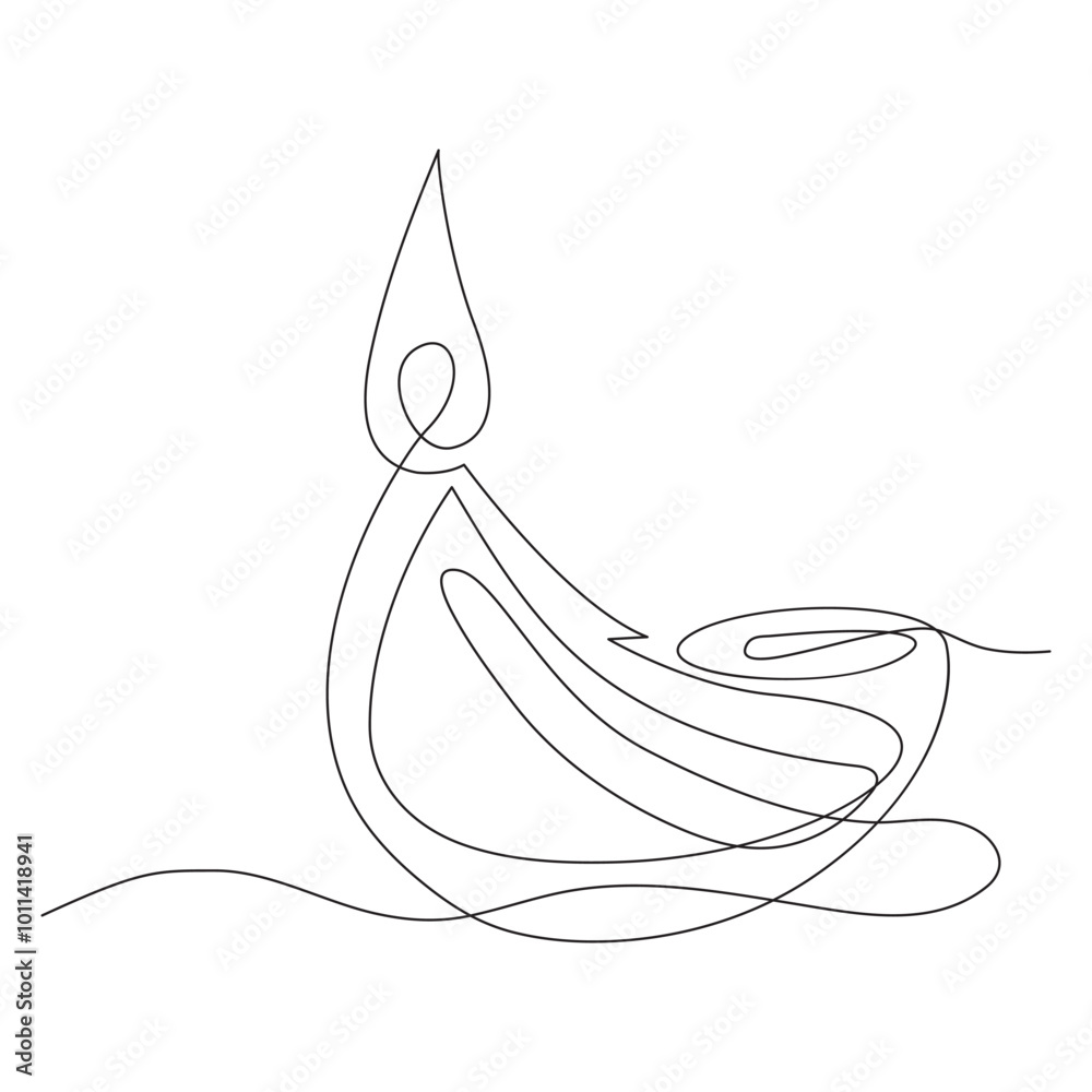Continuous one line drawing of hand holding diya lamp light for Diwali ...