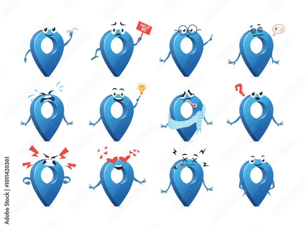 Playful character map pointers expressing a variety of emotions and ...