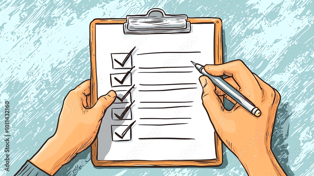 Hands holding a checklist with check marks, symbolizing task completion ...