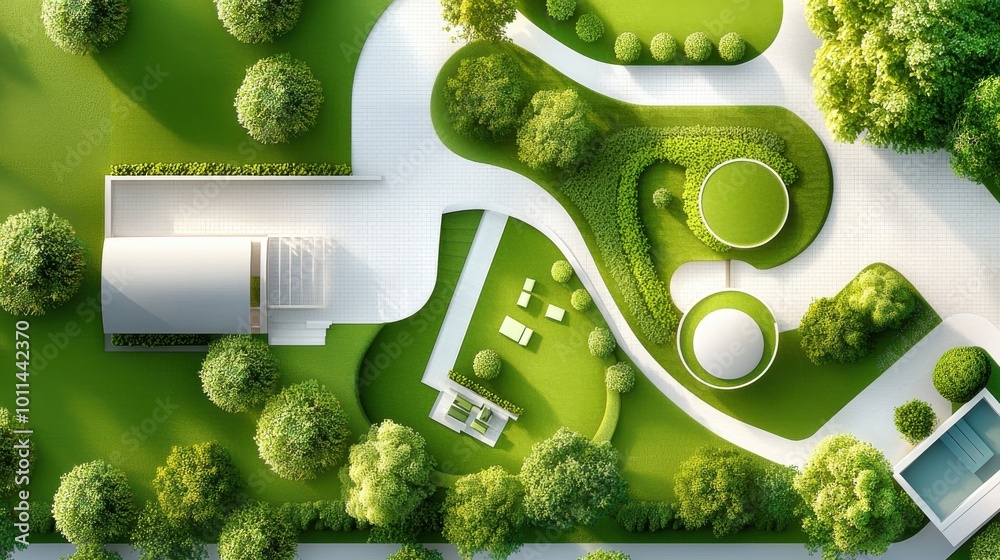 A landscape architecture plan for a suburban home, showing the layout ...