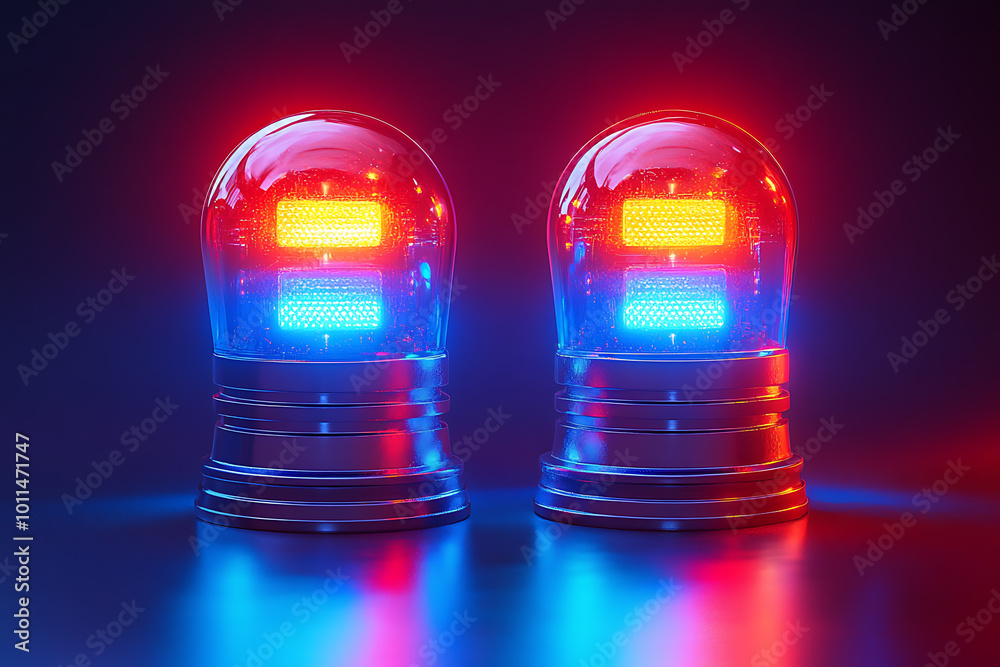 Realistic vector illustration of blue and red flashing sirens ...