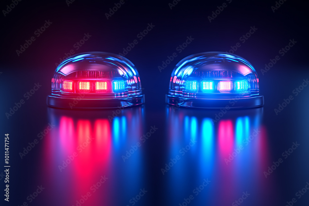 Realistic vector illustration of blue and red flashing sirens ...