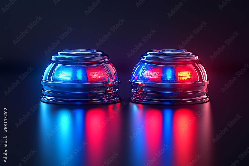 Realistic vector illustration of blue and red flashing sirens ...