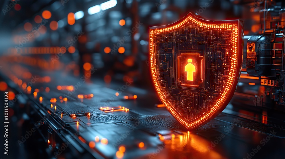 shield with critical infrastructure protection sign in high tech ...