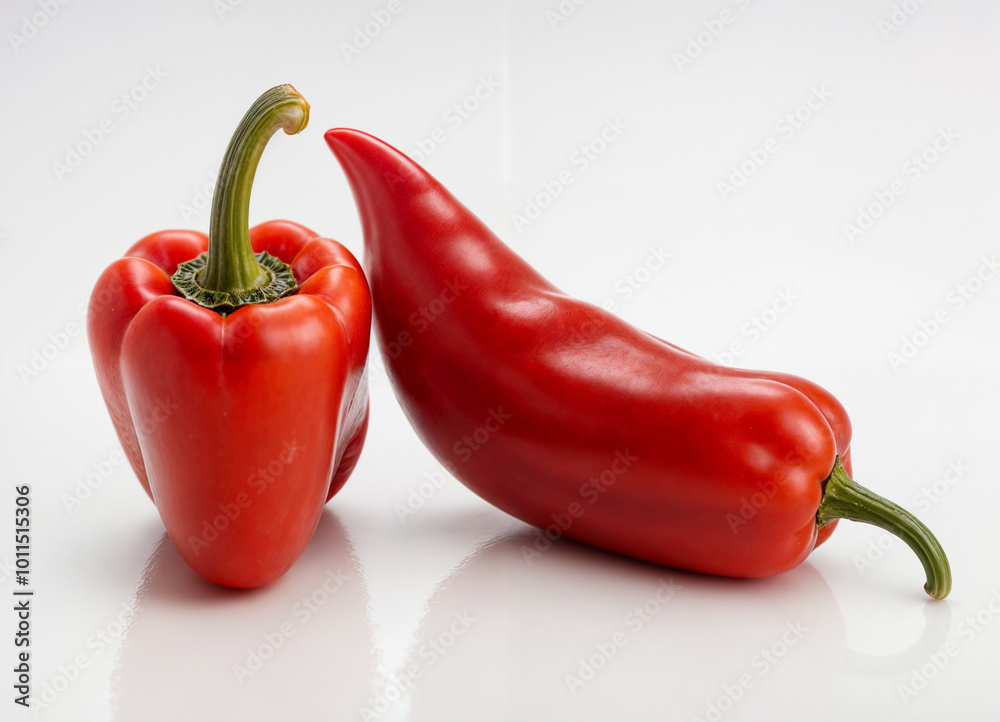 Red chili chilli chilies pepper fruit vegetable, many angles view side ...