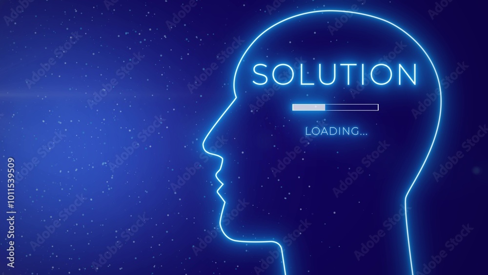 Business-minded Human Head With Solution In Progress. Problem-solving ...