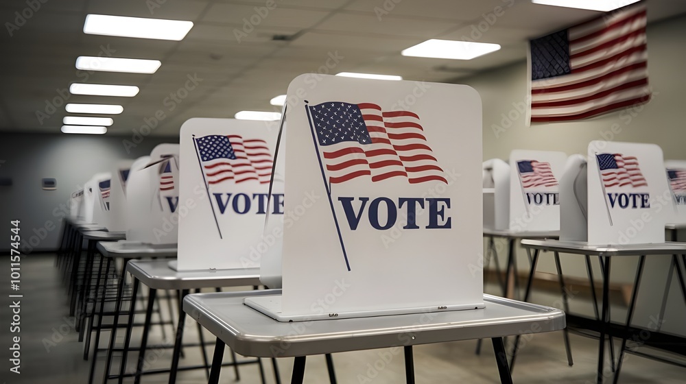 US election row of voting booths at polling stations during the ...