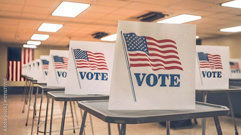 US election row of voting booths at polling stations during the ...
