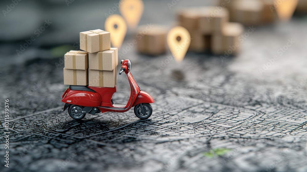 Fast Express Delivery Service - 3D Scene of Delivery Scooter, Parcels ...