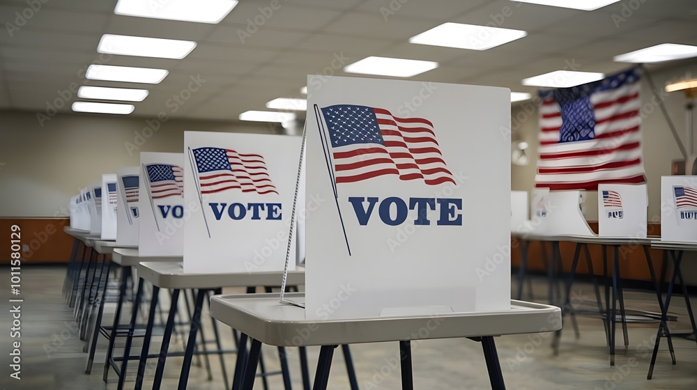 US election row of voting booths at polling stations during the ...