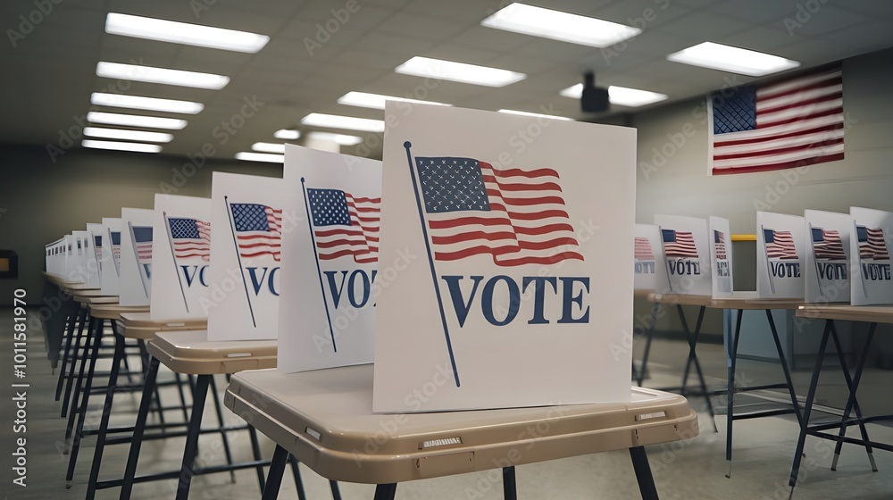 US election row of voting booths at polling stations during the ...