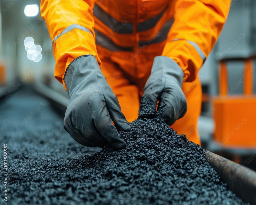 Technician handling asphalt compaction test apparatus in modern ...
