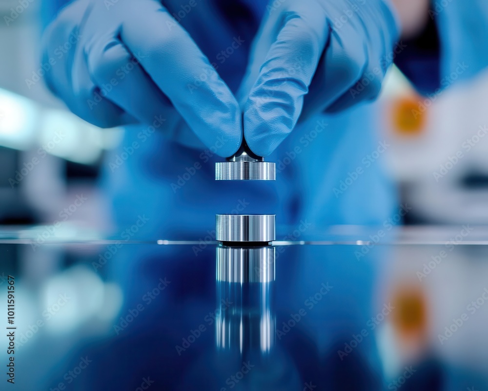 Technician analyzing the modulus of elasticity on steel sample using a ...