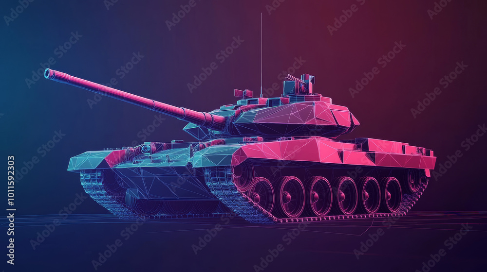 A modern German tank made of geometric shapes and lines, designed in a ...