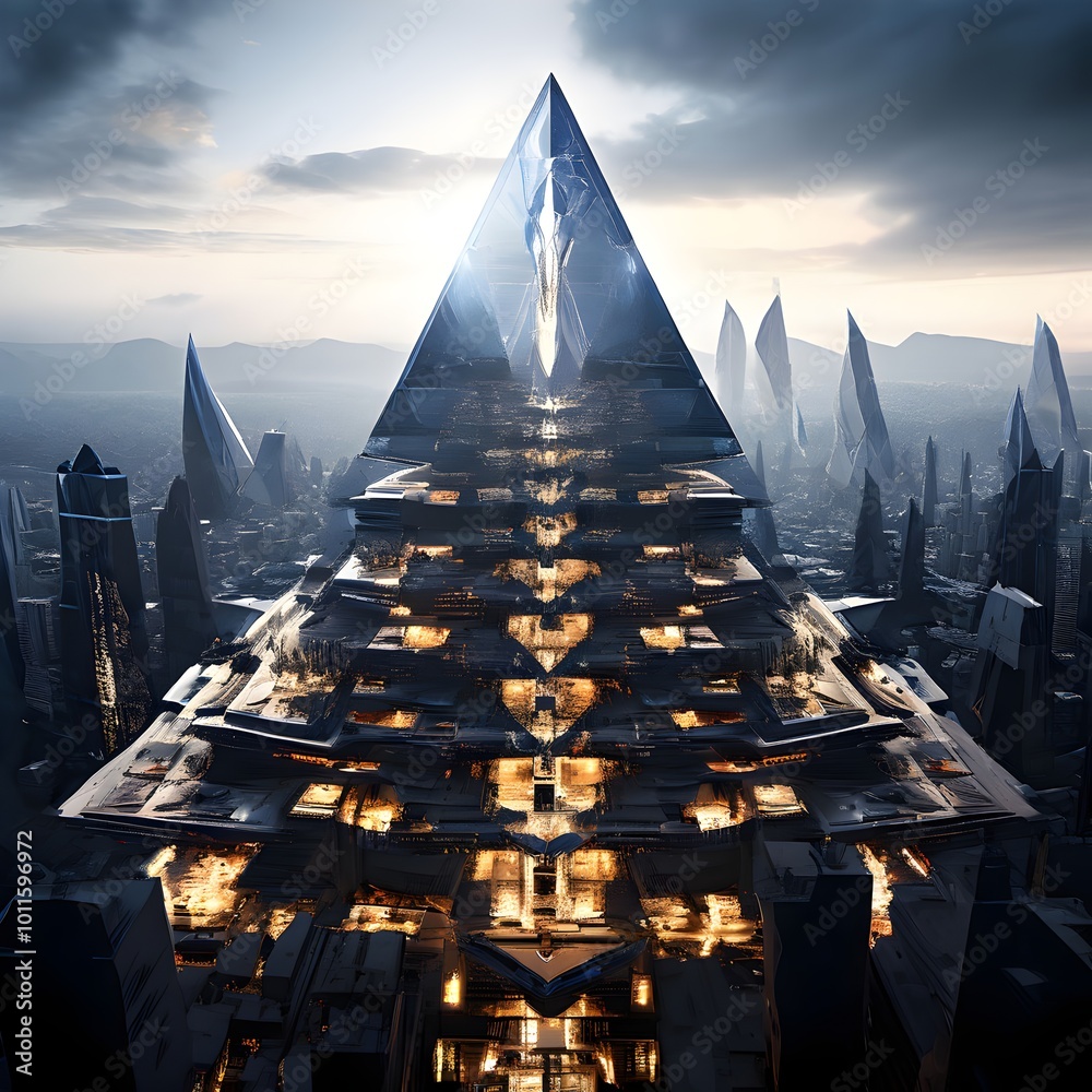 Gravity-Defying City on Inverted Pyramids, inverted pyramids, floating ...