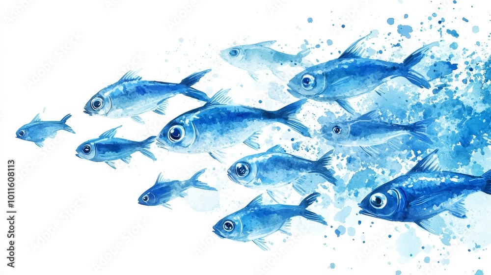 The abstract illustration shows a scene of a large number of blue small ...