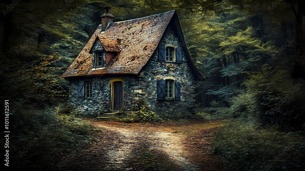 Capturing the eerie ambiance of an old witch's cottage in a dark forest ...