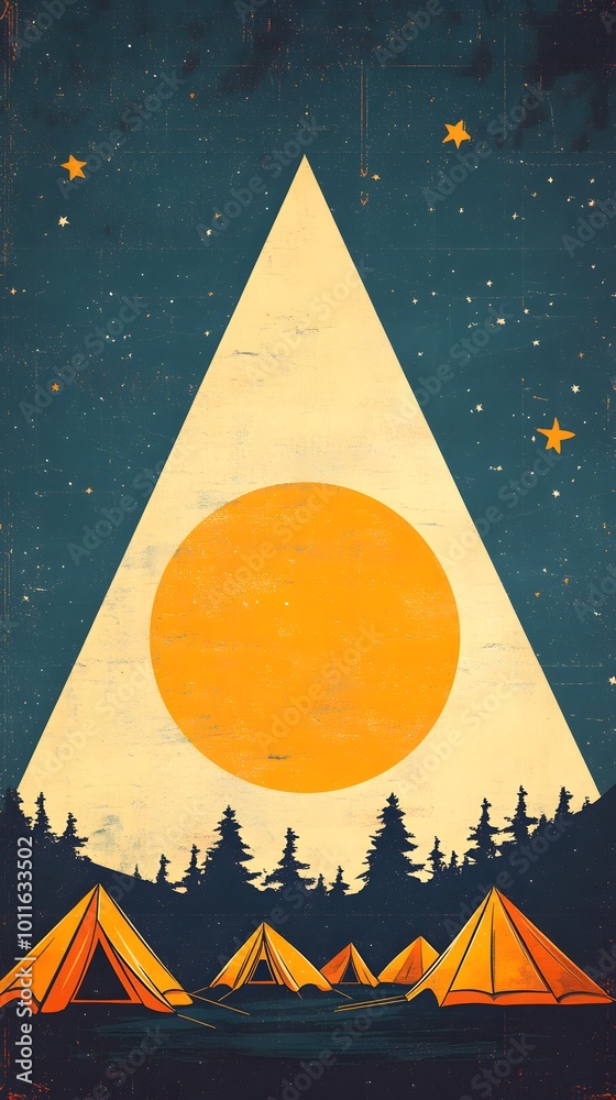 Minimalist vector art of the setting sun and moon, simple shapes ...
