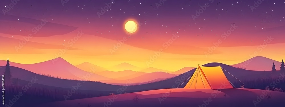 Minimalist vector art of the setting sun and moon, simple shapes ...