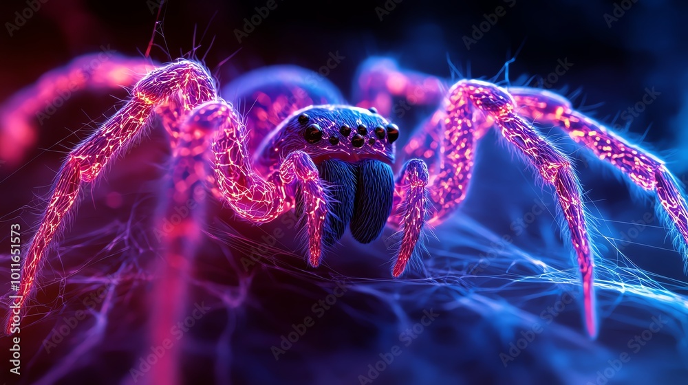 Abstract illustration of a spider s nervous system with glowing neural nodes, Arachnid Nervous ...