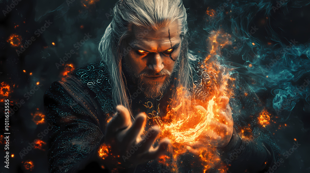 Generative ai collage photo of powerful witcher doing magic spell with ...