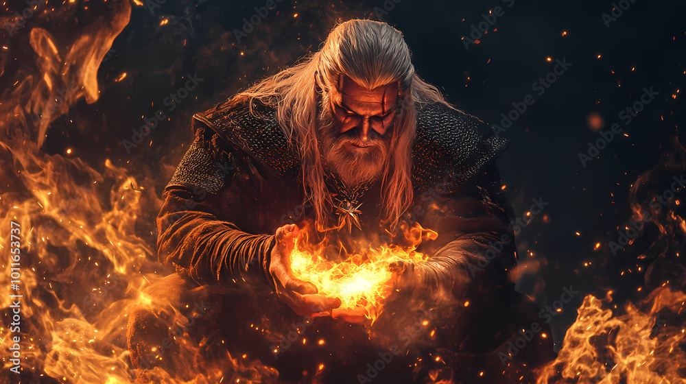 Generative ai collage photo of powerful witcher doing magic spell with ...