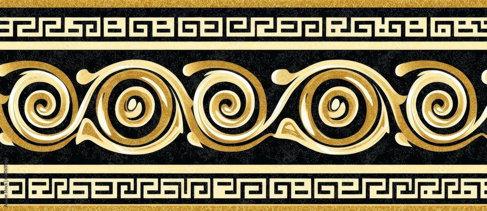 Elegant Greek-inspired decorative pattern with classic golden spirals ...