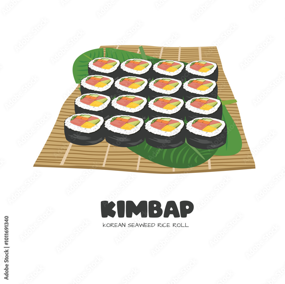 Kimbap or gimbap vector. Korean traditional food clipart. Korean ...