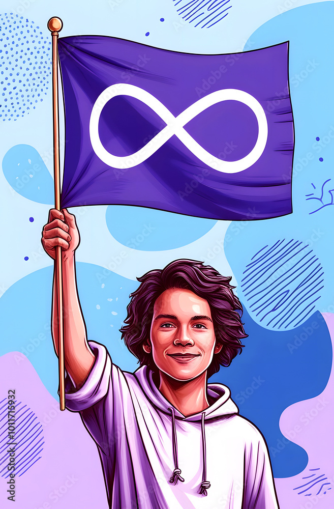 Image of a man proudly holding an awareness flag with the infinity ...
