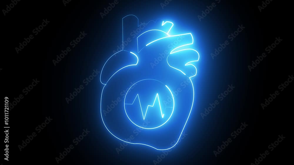 Neon human heart animation. Animation of a beating glowing human heart ...