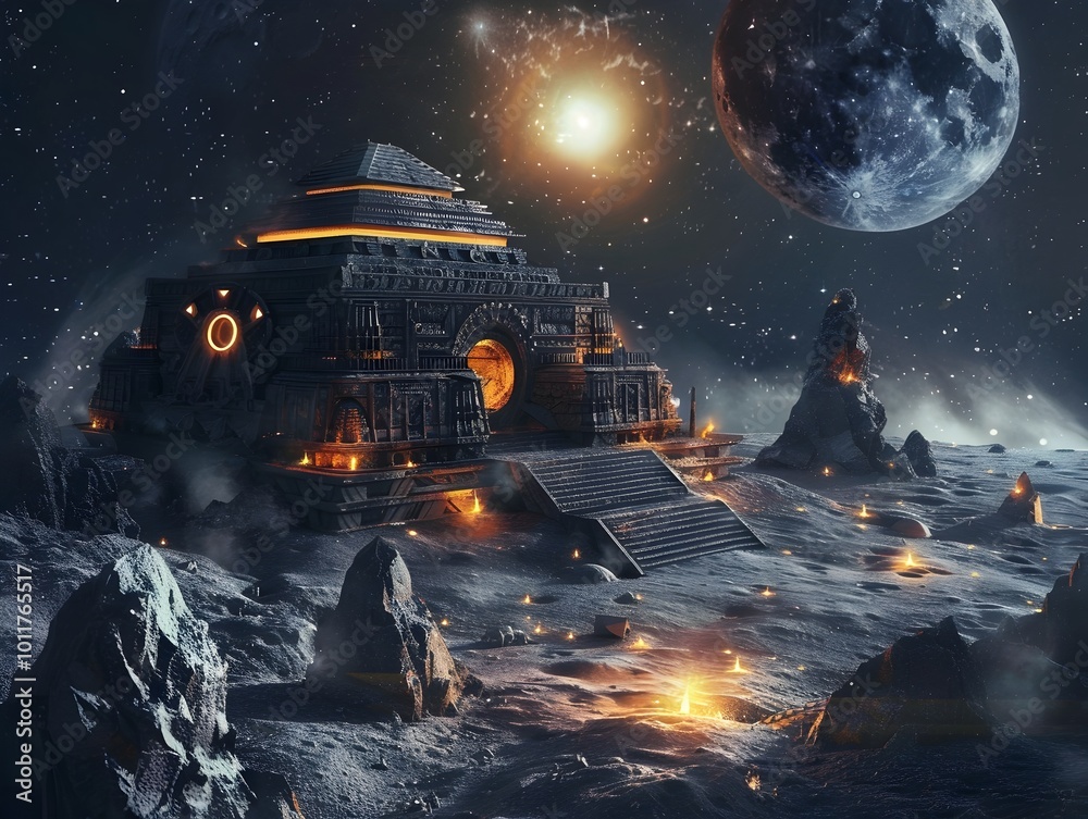 Lunar Temple A Spiritual Sanctuary Carved into the Moon s Surface Stock ...