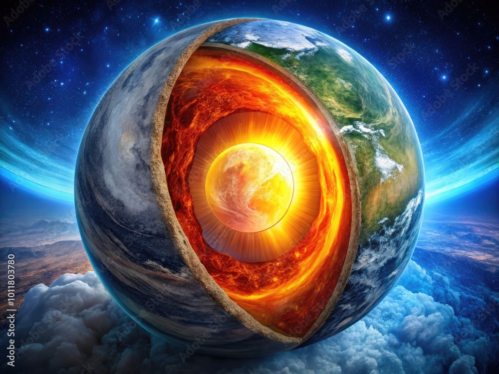 A Detailed Illustration of Earth's Layers: Crust, Mantle, Outer Core ...