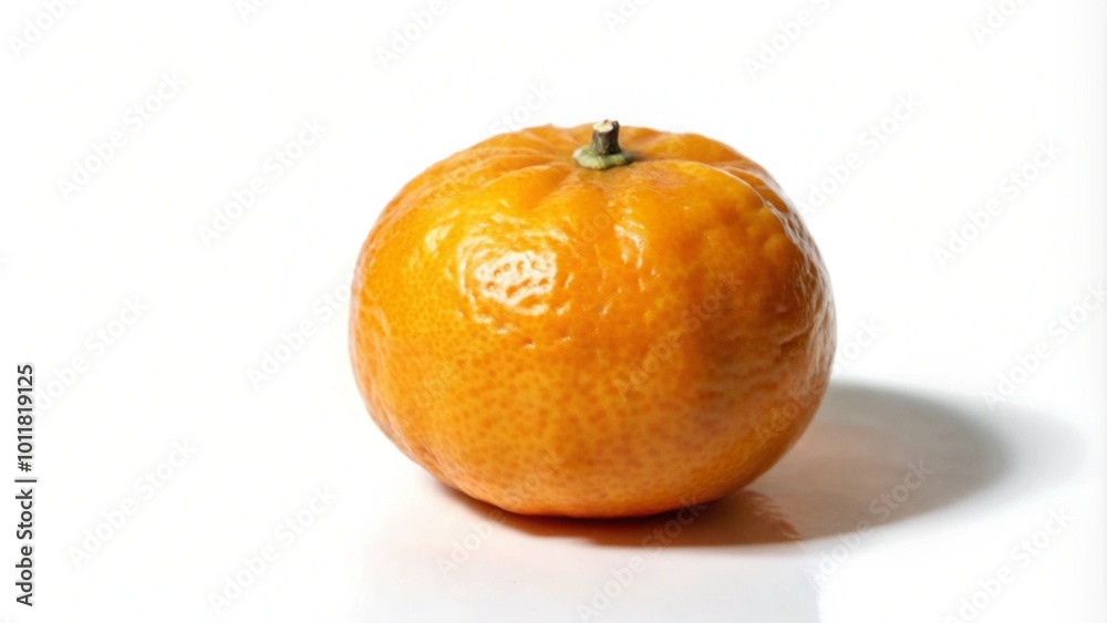 A single ripe orange mandarin with a slight indent in the top, sitting ...