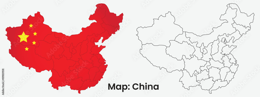 Map of china. Outlined People's Republic of China map country in ...