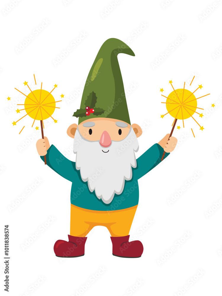 Cute cartoon gnome with sparkle. Vector illustration isolated on white ...