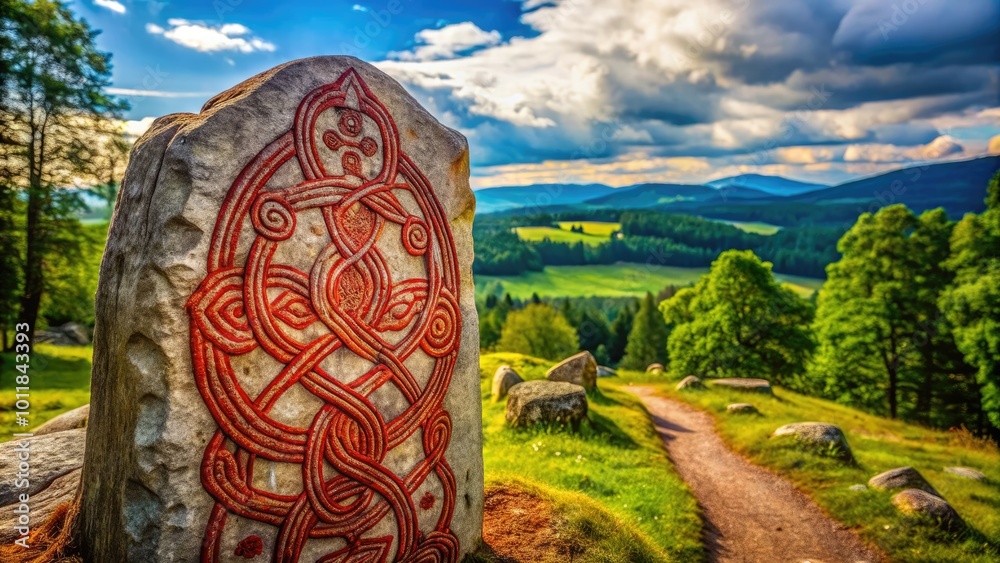 Ancient rune stone with intricate carvings, showcasing historical ...