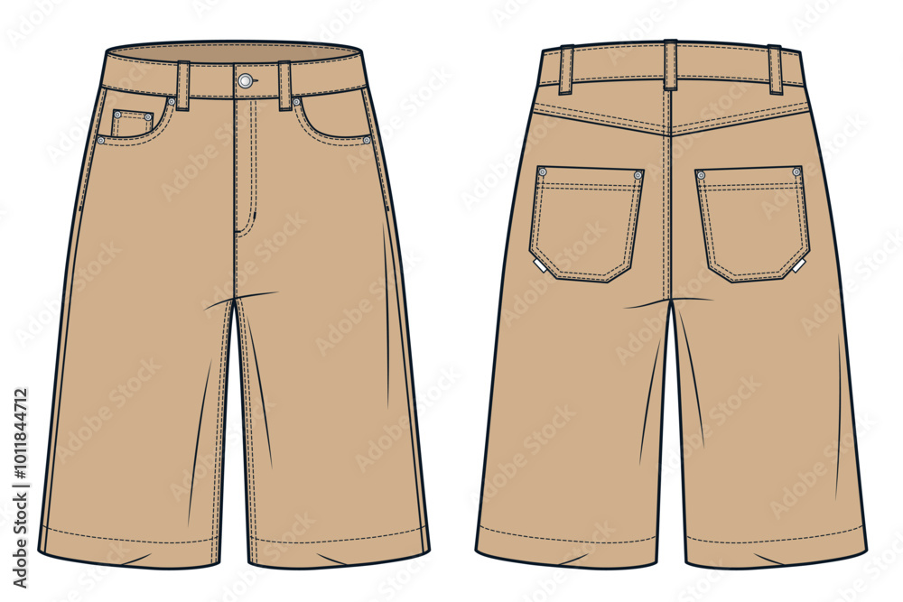 Denim Short Pants technical fashion illustration. Shorts fashion flat ...