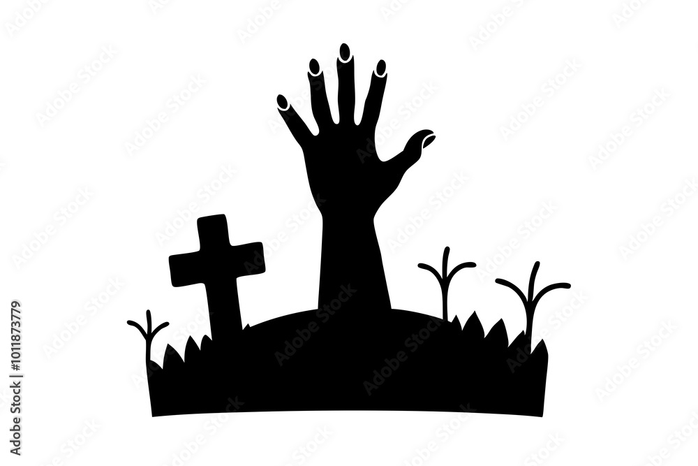 Hand rising out from cemetery Halloween with black spray paint Stock ...