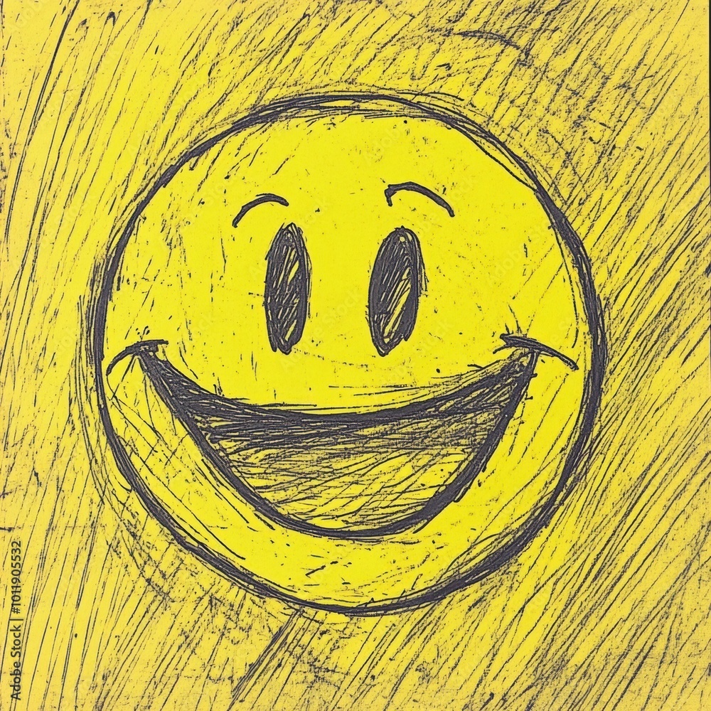 Hand-drawn sketch of a smiley face with rough, textured lines on a ...