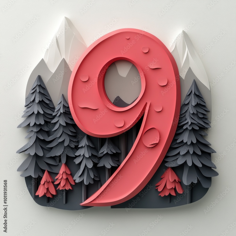 Winter-themed illustration featuring a large red number 9 set against a ...