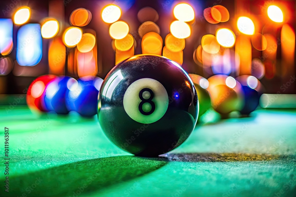 Colorful 8 Ball on Billiard Table Ready for a Game in a Cozy Pool Hall ...