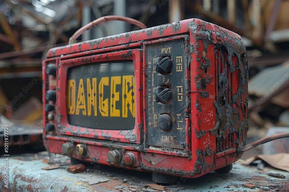 Vintage pager with a clear white background displaying the warning ...