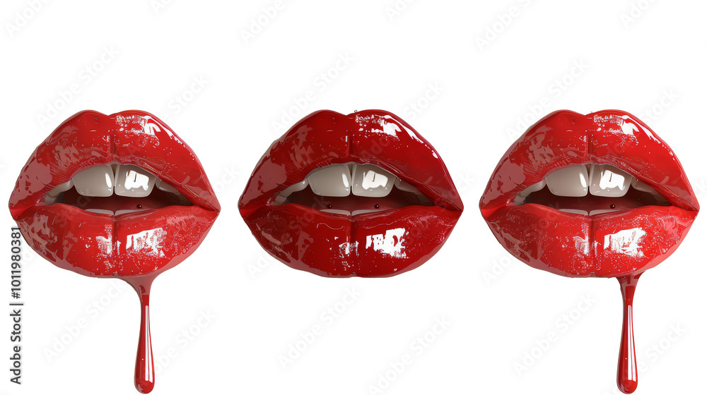 A collection of realistic female lips featuring glossy finishes and ...
