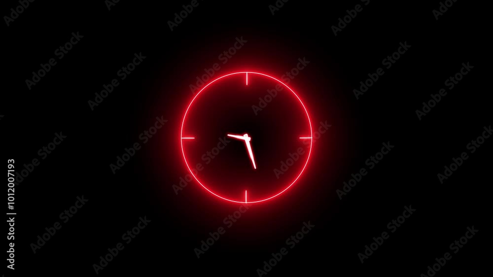 Analog glowing clock animation , 12 hour loop. neon clock , Counting ...