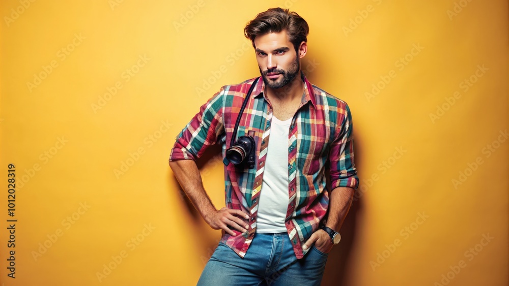 Confident Male Model Posing Against a Neutral Background in Casual ...