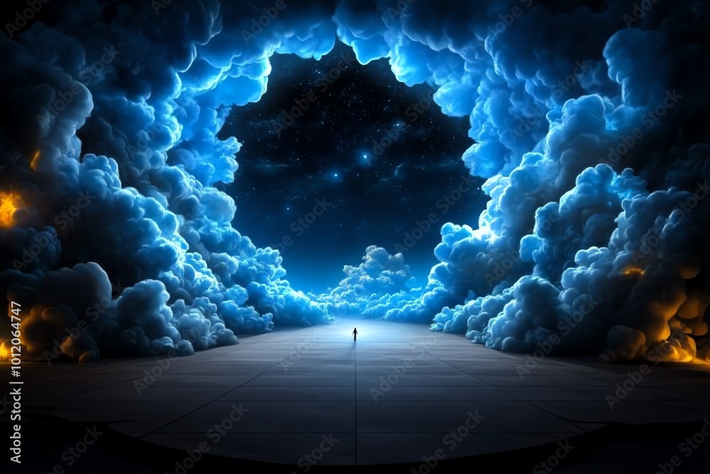 Hyper-realistic image of a lone figure standing under a starless sky ...