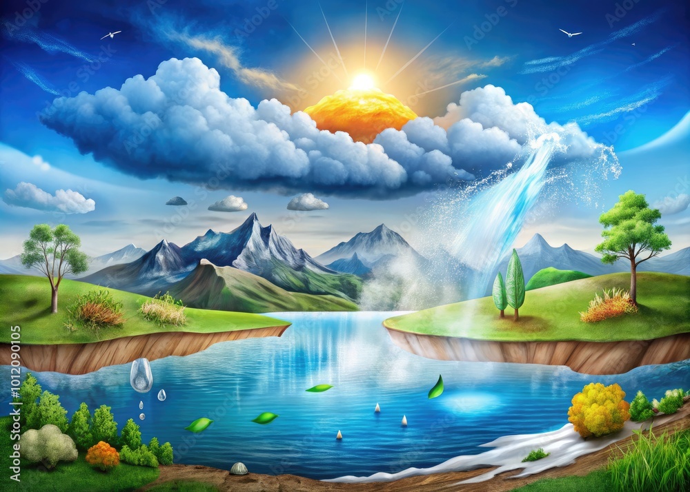 Detailed Labeled Diagram of the Water Cycle Illustrating Evaporation ...